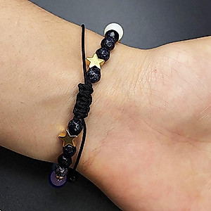 LEIZENG Women Bohemian Natural Stone Beads Galaxy Planets Solar System Bracelet Bangle