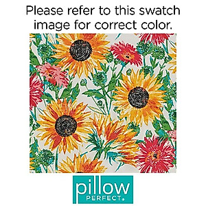 Pillow Perfect Bright Floral Indoor/Outdoor Chair Seat Cushion, Tufted, Weather, and Fade Resistant, 19" x 19", Yellow/Green Sunflowers, 2 Count