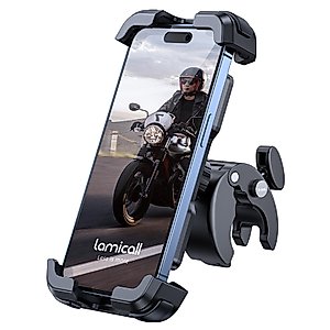 Lamicall Motorcycle Phone Mount, Bike Phone Holder - Upgrade Quick Install Handlebar Clip for Bicycle Scooter, Cell Phone Clamp for iPhone 16 15 Pro Max/ 14/13, Galaxy S10 and More 4.7-6.8" Phone