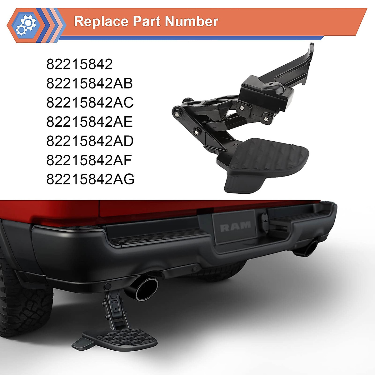 ZONFANT Rear Bed Step, Retractable Bumper Side Tailgate Step Compatible with 2019 2020 2021 2022 Dodge Ram 2500 3500, Replace#82215842AE 82215842AD 82215842AG 82215842AC 82215842AH