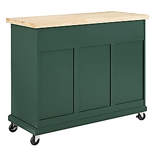 Crosley Furniture Madison Madison Rolling Kitchen Island Cart, Microwave Stand, Coffee Bar, with Shelves and Drawers, Emerald Green
