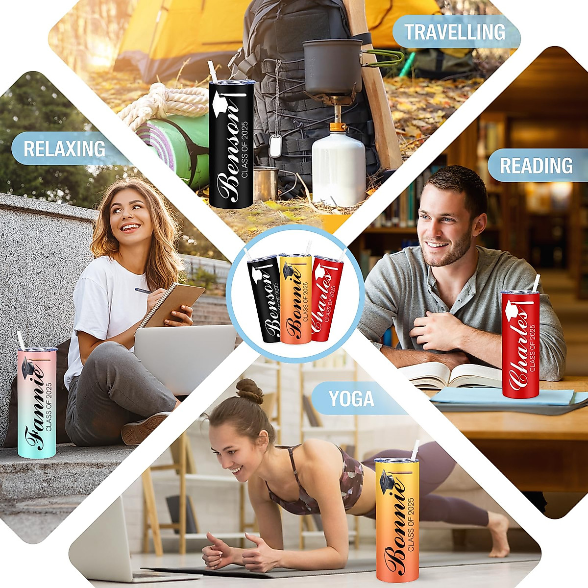 Personalized Graduation Tumbler Gifts for Her Him - Class of 2025 Graduation Gifts for Girls Boys, Custom Graduation Skinny Tumblers with Lid and Straw, High School Masters Degree Phd Graduation Gifts