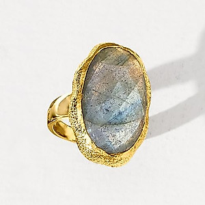 Ross-Simons Oval Labradorite Textured and Polished Ring in 18kt Gold Over Sterling. Size 8