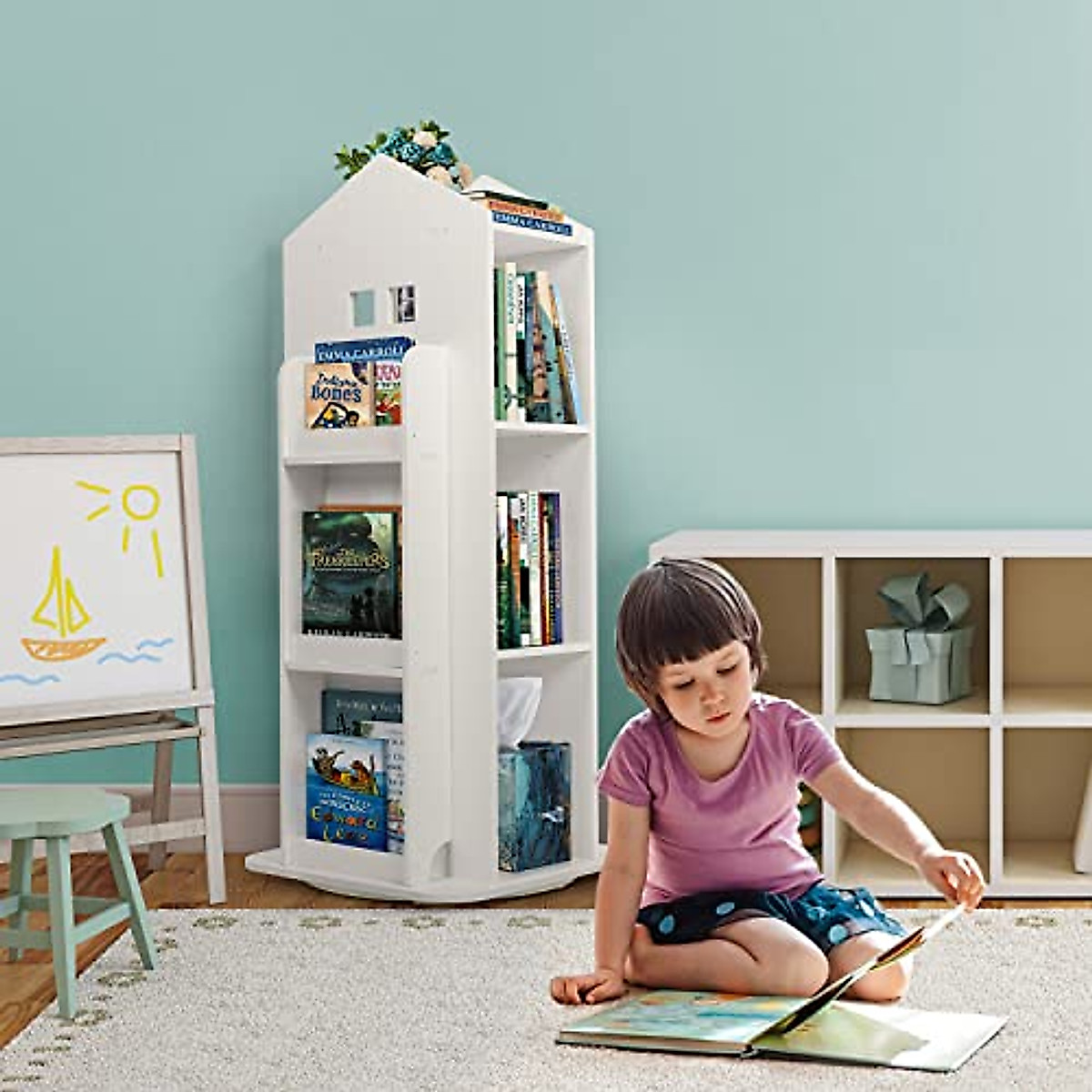 Nisorpa Rotating Bookshelf 360 Display Floor Standing Bookcase Spinning Shelf Storage Rack Freestanding Storage Organizer Holder Book Rack for Kids&Adults Multi-Functional Bookshelf Organizer