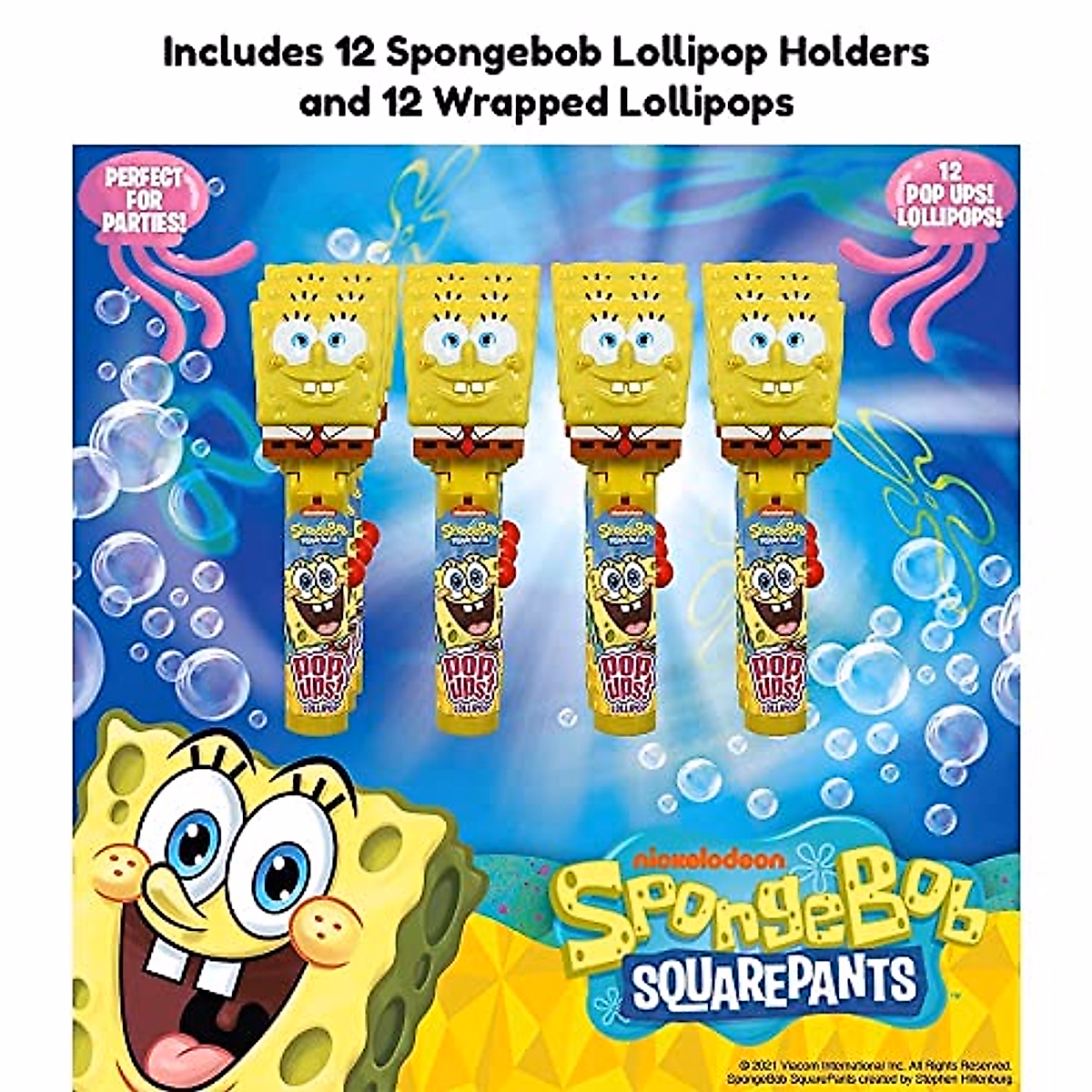 Pop Ups! Spongebob Squarepants Lollipop Holder | Collectable Spongebob Toy Lollipop Case | Party Favors for Halloween, Goodie Bags, Piñata Candy, Game Prizes | Bulk Set of 12 | Lollipops Included