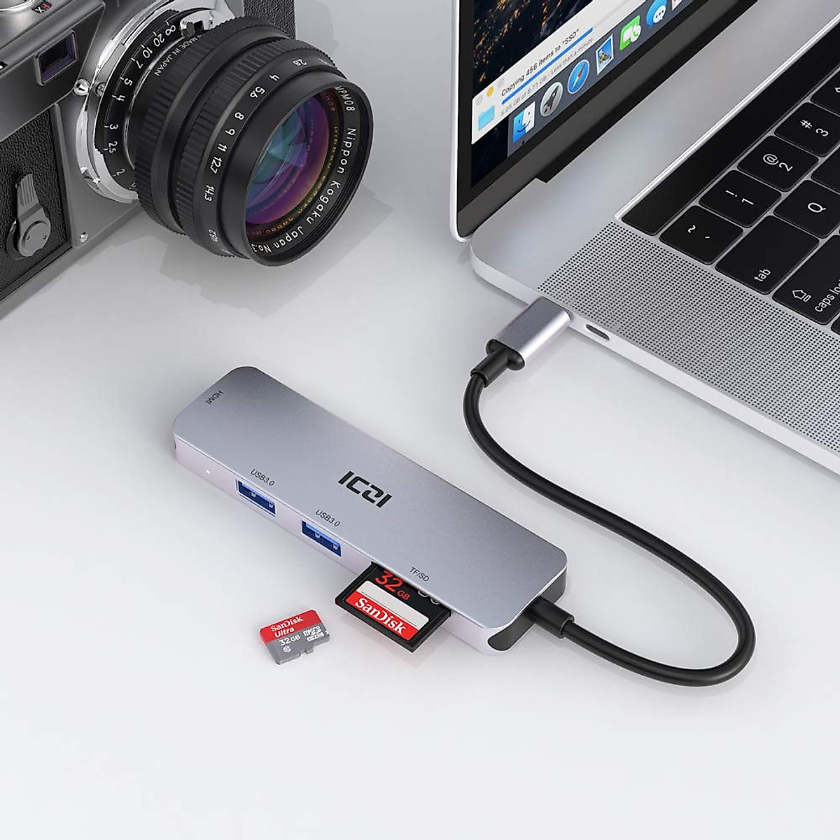 ICZI USB C Hub, 5 in 1 USB C Adapter with 4K HDMI, 2 USB-A 5Gbps Data Ports, SD/TF Card Reader, Thunderbolt 3 Compatible USB C Dongle for MacBook Pro/Air and More USB-C Devices