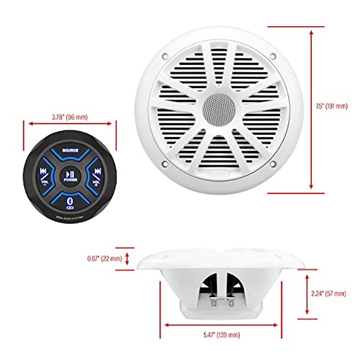 BOSS Audio Systems MG150W.6 Marine Boat Stereo Sound System Speaker Package - Built-in 2 Cannel Amplifier Head Unit, IPX6 Weatherproof, Bluetooth, No CD Player, USB, 6.5 Inch Full Range Speakers