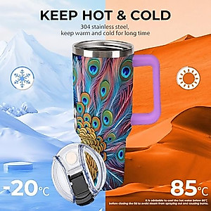 Peacock 40 Oz Car Cup Stainless Steel Travel Mug Leak-Proof Insulated Tumbler with Handle Violet-style
