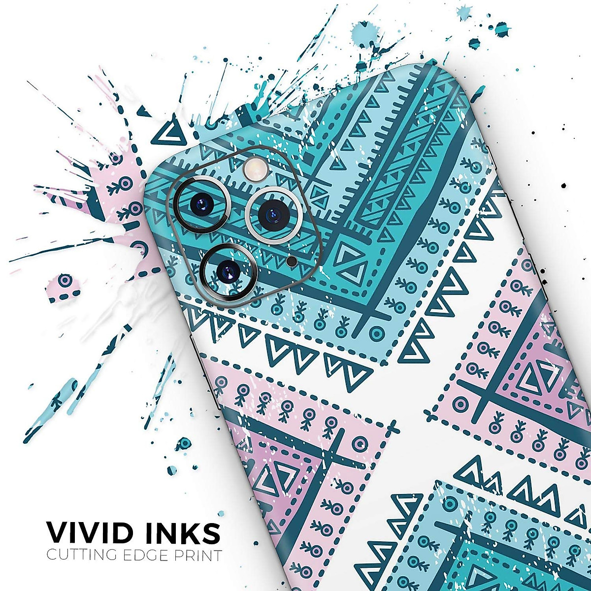 Design Skinz Ethnic Aztec Blue and Pink Point - DesignSkinz Protective Vinyl Decal Wrap Skin Cover Compatible with The Apple iPhone 7 Plus (Full-Body, Screen Trim & Back Glass Skin)