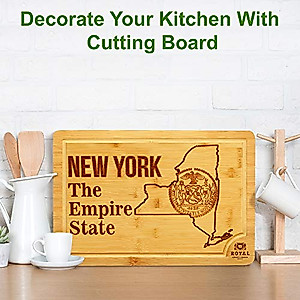 Bamboo State Cutting Board for Kitchen – New York Cheese Board, Charcuterie Platter & Serving Tray, (15" x 10")