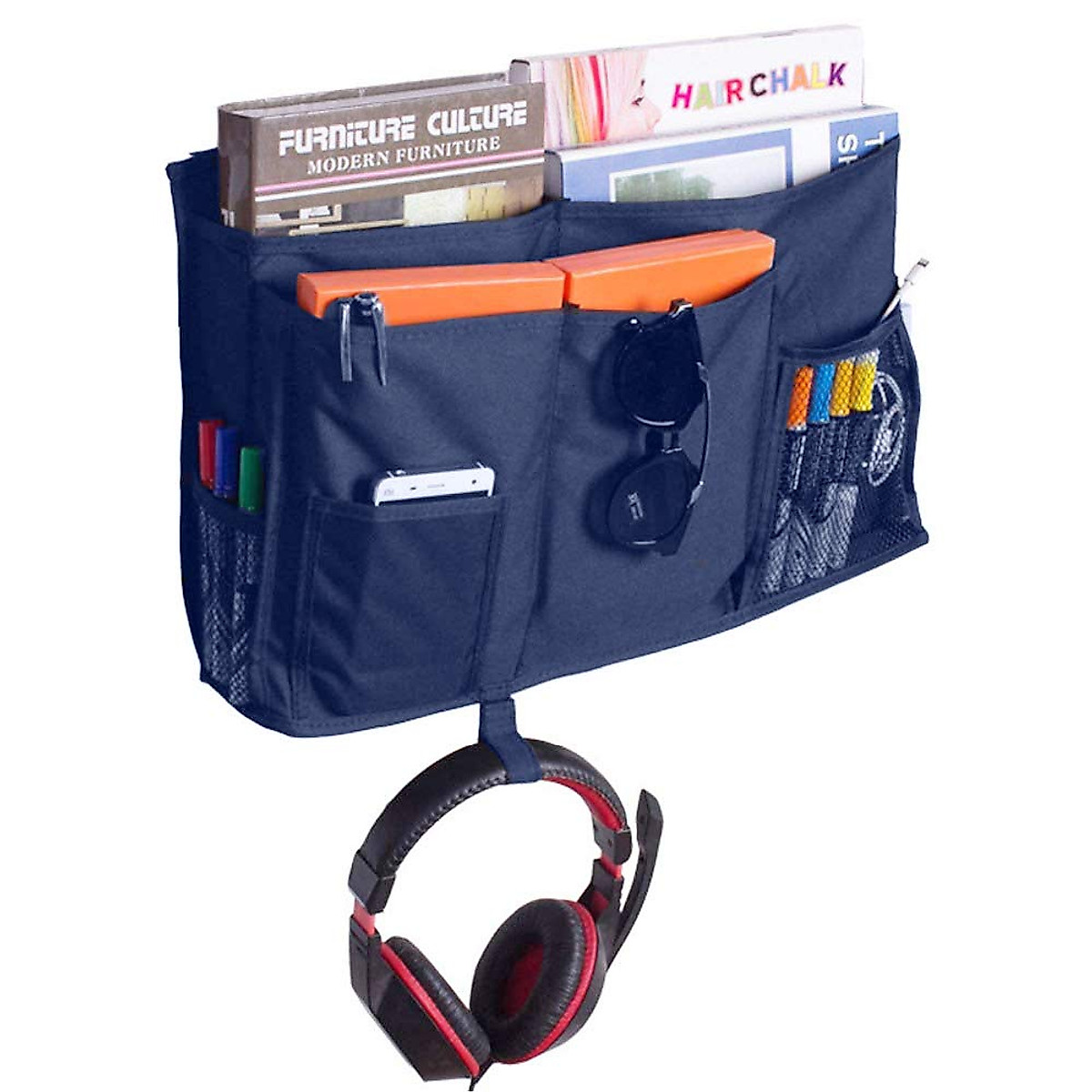 Bunk Bed Organizer, Bedside Storage Caddy Bed Storage Pocket Bedside Organizer Hanging Bunk Organizer for Camp Dorm Room Hospital Bed Rail and More (Navy Blue)