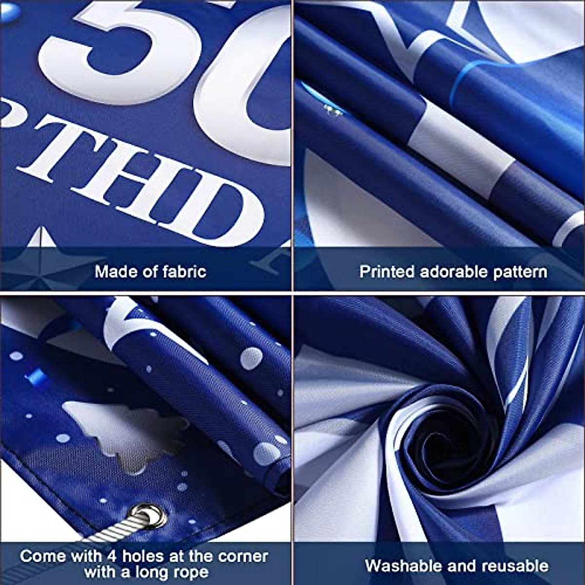Tatuo Happy Birthday Party Decorations Navy Blue and Silver Birthday Photography Backdrop Banner Birthday Party Banner Sign for Men Women Anniversary Party Photo Props Supplies Decor (50th)