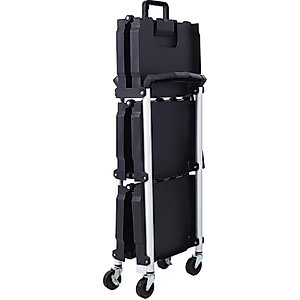 3 Tier Portable Folding Utility Rolling Tool Cart, Foldable Service Carts with Wheels, 3 Shelf Collapsible Cart with 150LBS Capacity for Office/Warehouse/Home