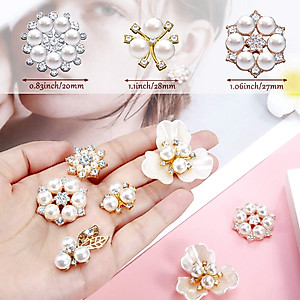 44 Pieces Pearl Rhinestone Buttons Rhinestone Faux Pearl Embellishments Pearl Brooch Alloy Floral Pendants for Jewelry Making Clothes Bags Shoes Supplies and Wedding DIY