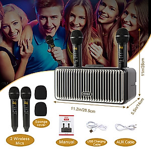 Karaoke Machine for Adults and Kids,Bluetooth Karaoke Speaker with 2 Wireless Microphone,Party Speakers with Phone Holder,HD Sound PA System Support TWS,TFcard,AUX in,for Party/Meeting