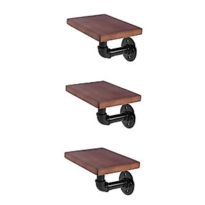 LIFKOME 3pcs Industrial Floating Wall Shelves Wall Mounted Shelves Floating Shelves Wall Mounted Floating Wood Shelves Wall Hanging Wall Mounted Plant Holder Shelf Metal Wooden Iron Tube