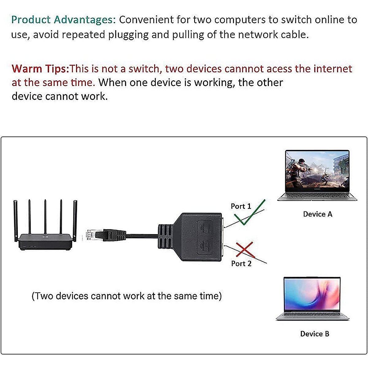 RJ45 Coupler, Ethernet Coupler, 1 Male to 2 Female Network Adapter RJ45 LAN Ethernet Socket Connector Adapter Suitable Super Cat5/Cat5e/Cat6 LAN Ethernet Cable Splitter