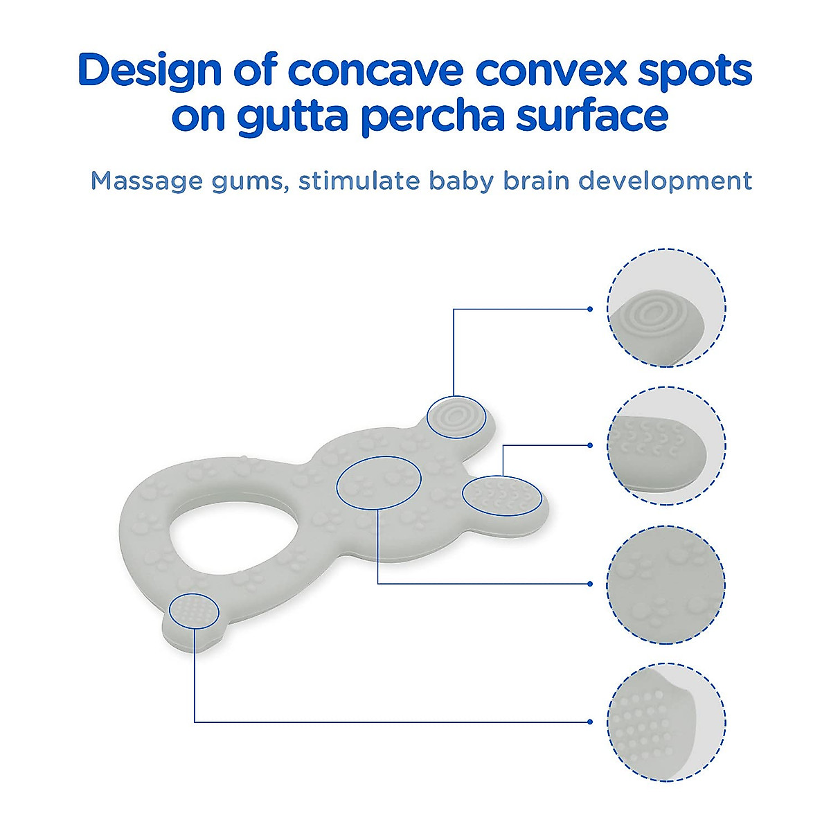 Baby Teething Toys BPA-Free Cute Silicone Bunny Teethers-Easy to Hold Soft and Comfortable Help take The Stress Out of Teething,Perfect for Newborn Girls and Boys (Light Gray)