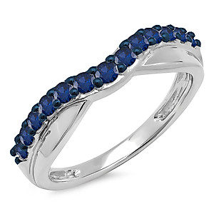 Dazzlingrock Collection 0.55 Carat (ctw) 14K Round Blue Sapphire Women Wedding Guard Contour Band 1/2 CT, White Gold, Size 7