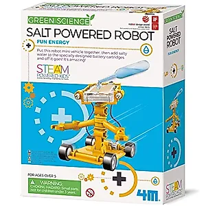 4M Toysmith, Green Science Salt Water Powered Robot Kit, STEAM Powered Kids, Beach Toy, For Boys & Girls 5+