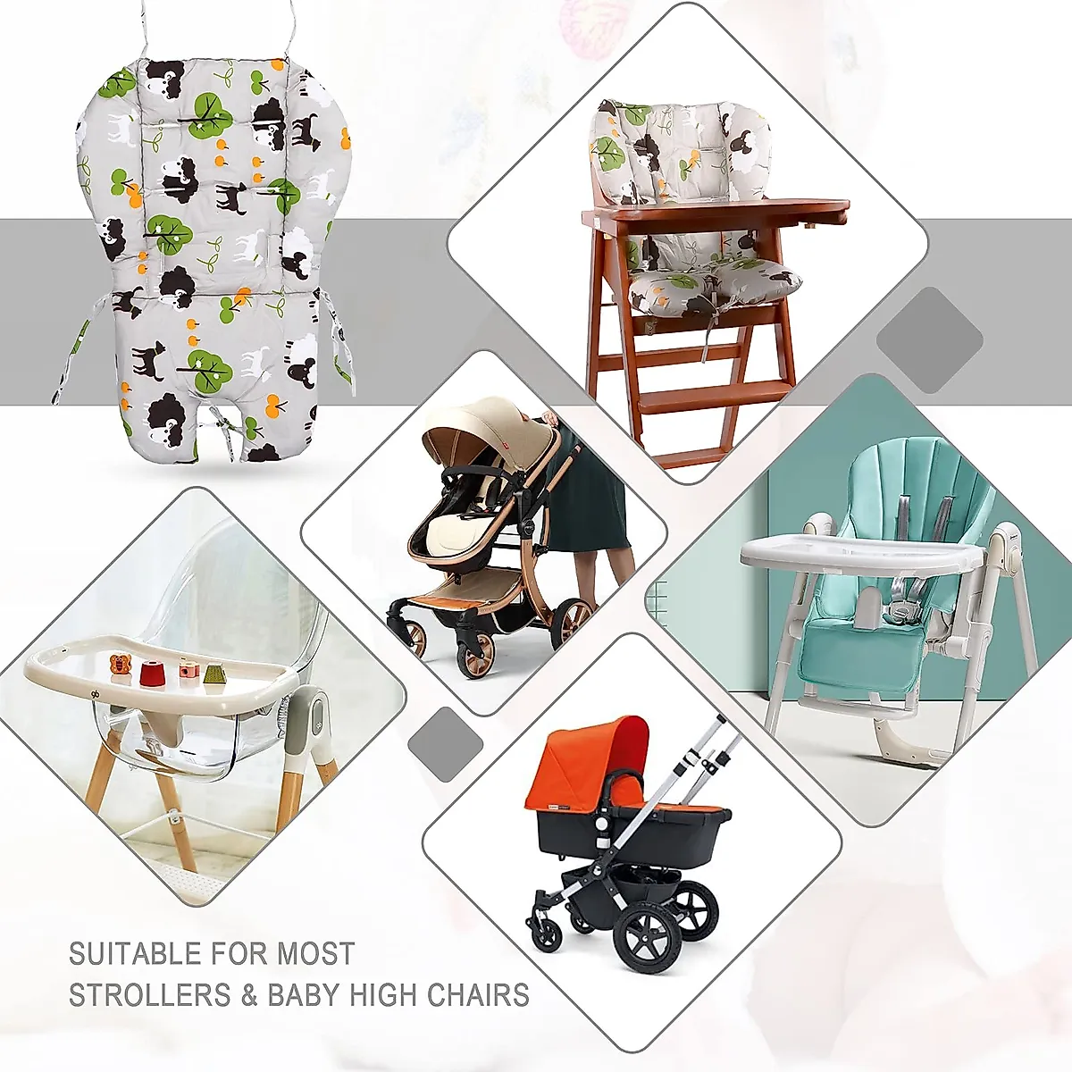 Lomgwumy High Chair Pad,high Chair Cover/seat Cushion, Light and Breathable, Soft and Comfortable, Cute Pattern, Suitable for Most High Chairs, Baby Dining Chairs (Grey Sheep Pattern)