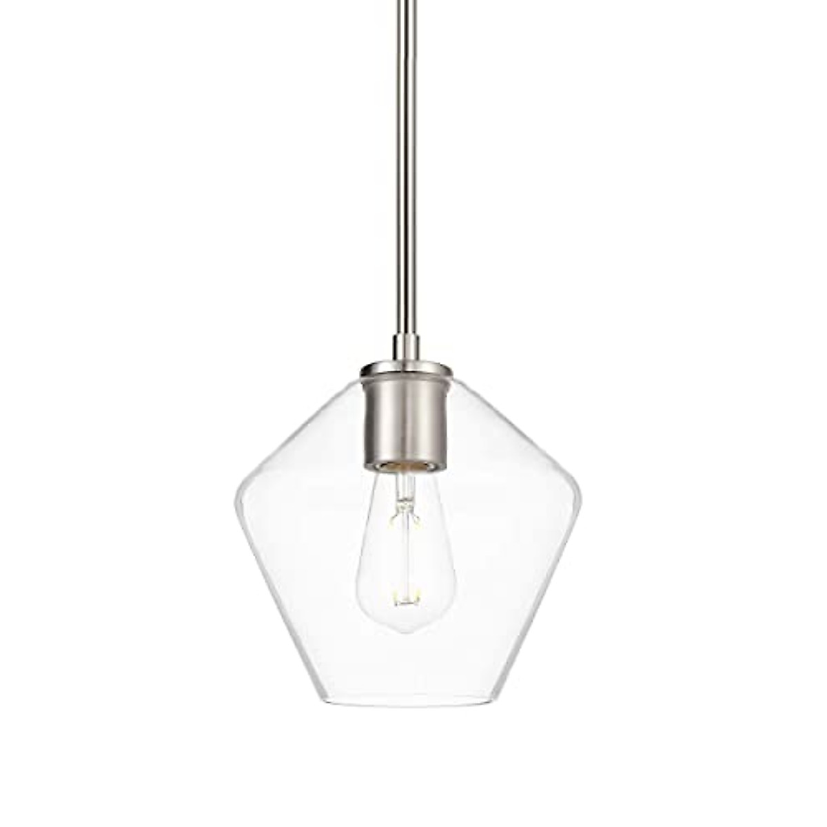 Linea di Liara Macaria Modern Glass Farmhouse Pendant Lighting for Kitchen Island and Over Sink Lighting Fixtures Brushed Nickel Pendant Light Hanging Ceiling Light Angled Clear Glass Shade, UL Listed