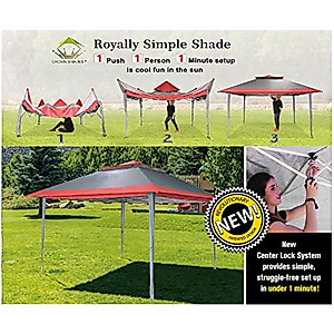 CROWN SHADES 13X13 Outdoor Pop Up Gazebo Base 10X10 Patio Gazebos Patented Center Lock Quick Setup Newly Designed Storage Bag Instant Canopy Tent with Mosquito Nettings (13x13, Red & Grey)