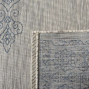 SAFAVIEH Courtyard Collection Area Rug - 5'3" x 7'7", Grey & Navy, Non-Shedding & Easy Care, Indoor/Outdoor & Washable-Ideal for Patio, Backyard, Mudroom (CY8232-36812)