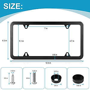 ZSZT License Plate Frames black, 2Pcs 4 Holes License Plate Holders, Stainless Steel License Plate Frame, Car License Plate Covers for US Vehicles