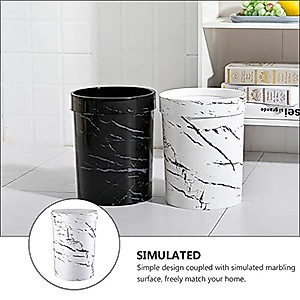 DOITOOL Plastic Trash Can Round Marble Print Rubbish Bin Kitchen Waste Basket Decorative Garbage Storage Container for Home Office Bathroom Bedroom Living Room
