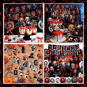 CAILESS Horror Party Decorations - 105Pcs Halloween Party Supplies Include Banner Backdrop Balloons Cake Toppers Sticker Tablecloth for Birthday Party