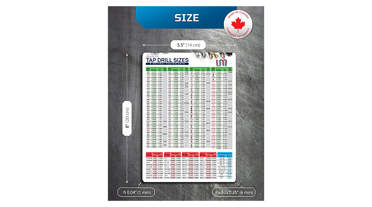 Tap Drill Chart Magnet - Fractional & Metric Sizes for CNC & Garage