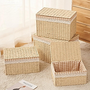 Rattanzenith Foldable Basket with Lid Large Storage Bin with Handle & Liner Paper Rope Woven Basket for organizing Clothes Toy Blanket Shelf Basket for Closet Organizers and Storage (Beige, Large)