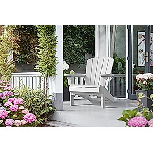 Keter Teton Adirondack Weather Resistant Furniture for Entertaining by The Pool, Patio and Fire Pit, Easy Assembly Outdoor Seating, Weatherwood, White