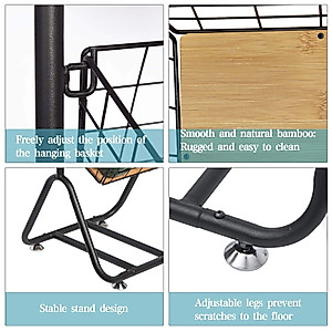 X-cosrack 3-Tier-fruit-Wire-Market-Basket-Stand Kitchen Snack Vegetable Metal baskets Storage Tiered Wire Basket Organizer Free-Standing for Fruit Vegetable Storage Pantry Bathroom (Bamboo)