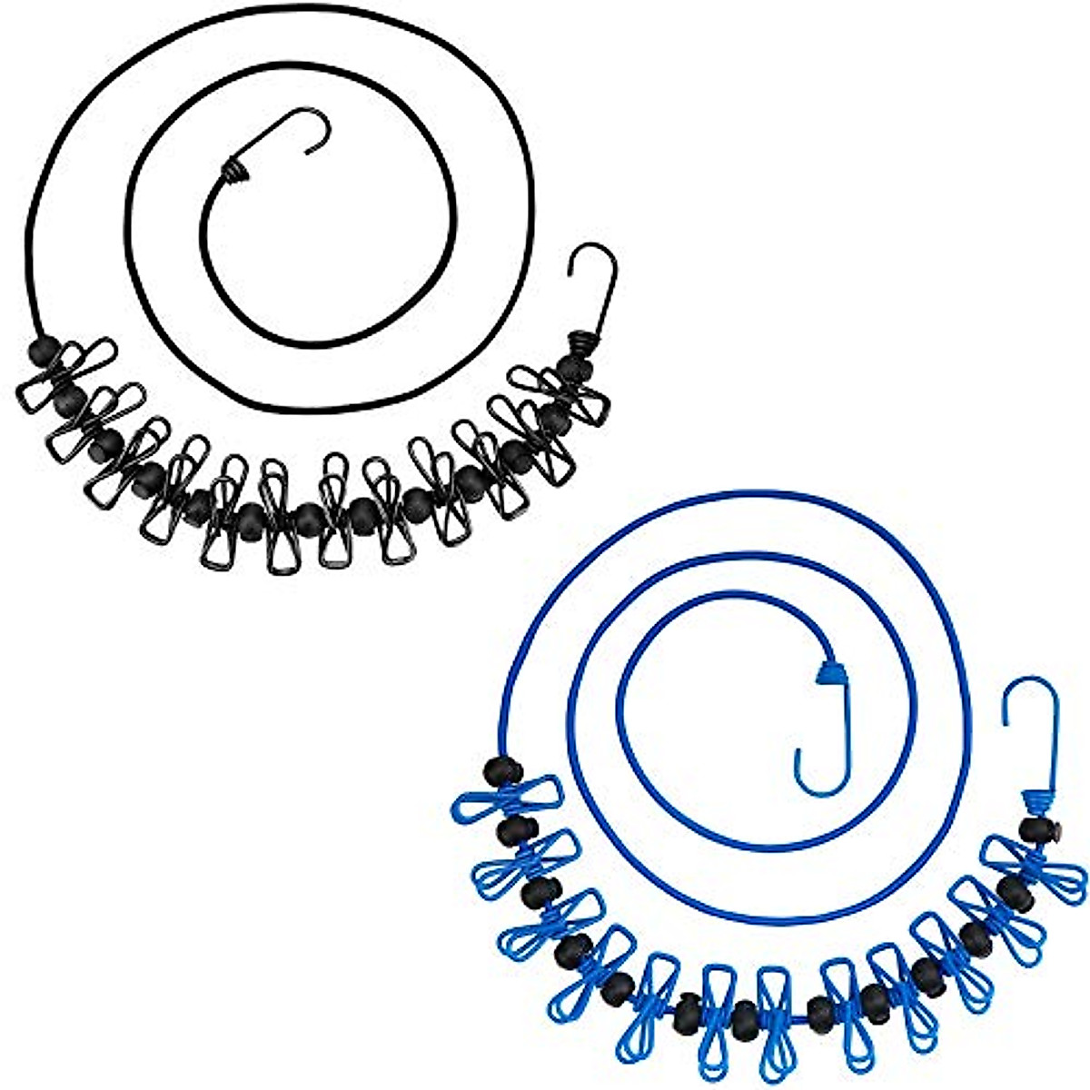 Champmate Portable Clothesline with 12 Clothespins Elastic Windproof Travel Stretchy Retractable Laundry Clothes Drying Line for Backyard Vacation Hotel Outdoor and Indoor Balcony (Black&Blue)