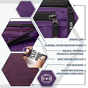 VENTURE 4TH RFID Money Belt for Girls - Hidden Passport Holder (Purple)