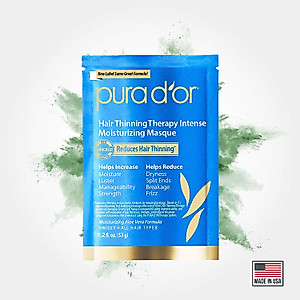 PURA D'OR Hair Thinning Therapy Intense Moisturizing Biotin Masque 1.2oz 8-Pack (9.6oz) Deeply Hydrating Treatment Hair Mask with Caffeine, Catalase for Thicker Hair, Men & Women (Packaging may vary)