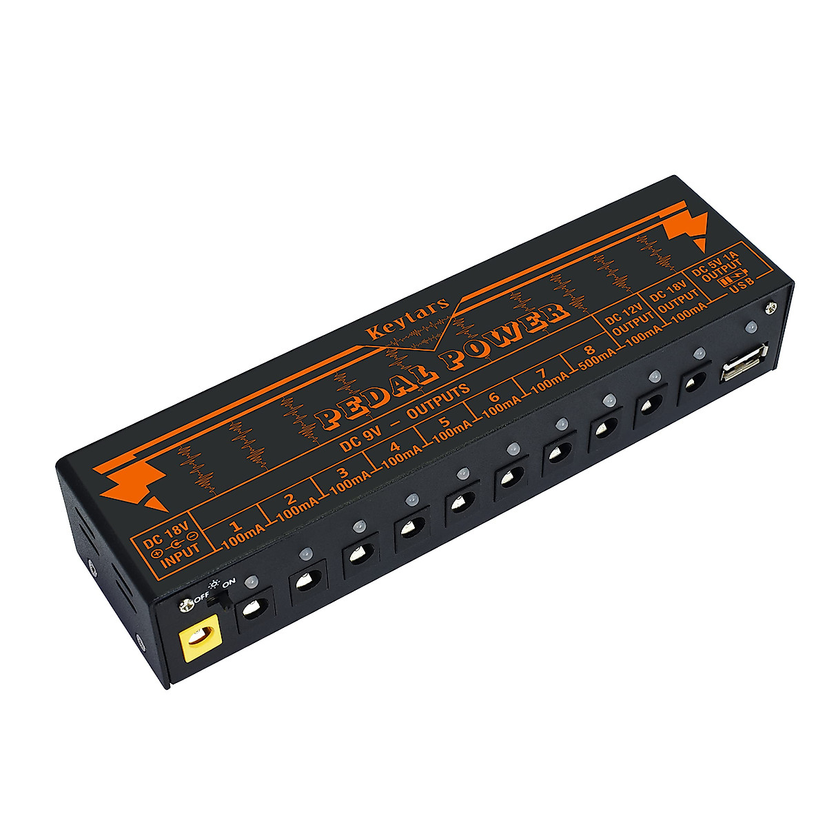 Keytars PW-01 Guitar Pedal Power Supply 10 Isolated DC Output for 9V12V18V Guitar Bass Effect Pedals with USB Charging Port for iPhone iPad Tablet, KTS-PW1