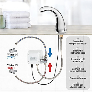 Brushed Nickel Touchless Bathroom Vanity Faucet, Automatic Sensor Modern Sink Faucets with Hole Cover Plate, Commercial Hands Free Faucet Stainless Steel, Motion Sensor Faucet