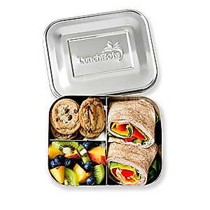 LunchBots Medium Trio II Snack Container - Divided Stainless Steel Food Container - Three Sections for Snacks On the Go - Eco-Friendly, Dishwasher Safe, BPA-Free - Stainless Lid - All Stainless