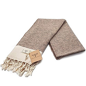 SMYRNA TURKISH COTTON Vintage Series Turkish Beach Towel Oversized, 37x71 inch, Extra Large Quick Dry Sand Free Beach Blanket, Lightweight Cotton Pool, Spa, Travel, Gym, Adult Bath Towel, Latte