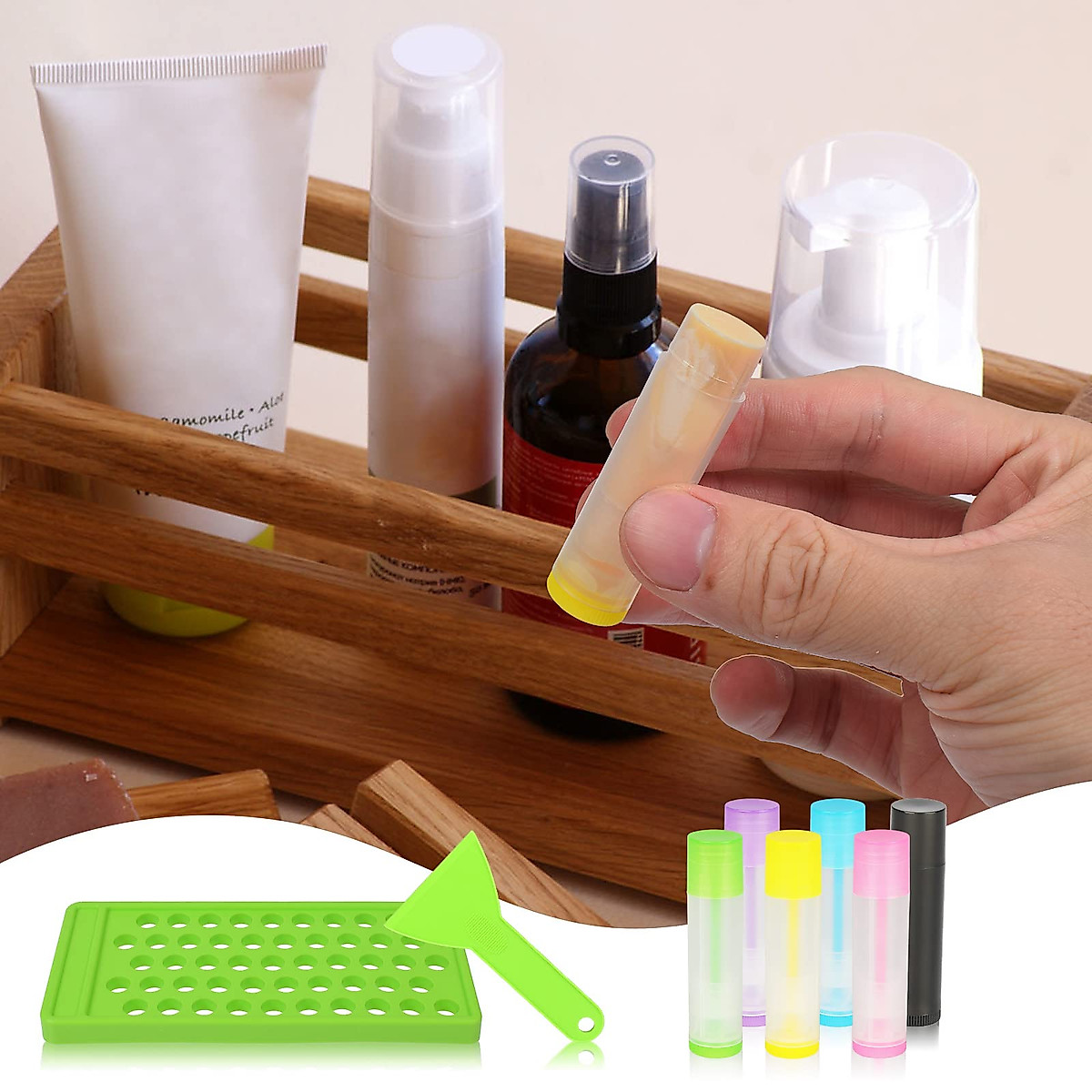 NUANNUAN Lip Balm Crafting Kit, 50 Pieces Empty Lipsticks Filling Tubes Mold Handmade Set Pallet with Scraper, DIY Lip Care Balms Making Tray and Spatula for Women Girl Cosmetics Makeup, Black