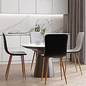 Fangflower Set of 4 Dining Chairs Fabric Cushion, Leather Seat Back, Metal Legs for Kitchen Living Room Hallway, Greyblack