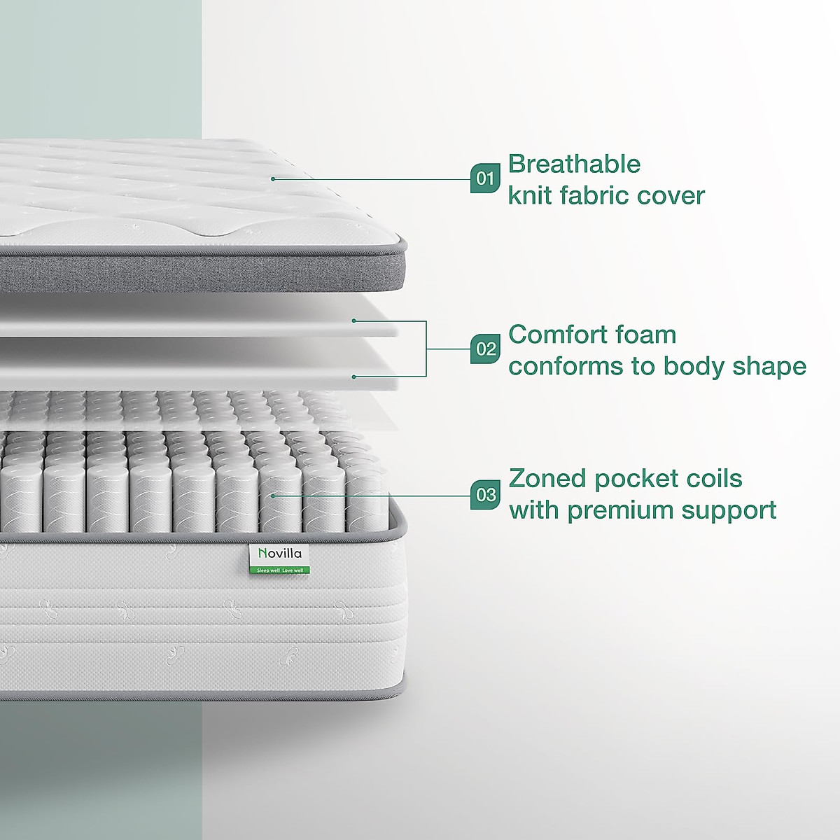 Novilla Twin Mattress, 10 Inch Twin Hybrid Mattress for Kids, Pocket Innerspring Pillow Top Mattress Twin for Motion Isolation, Pressure Relief & Edge Support, Medium Firm Feel