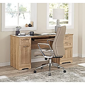 Realspace® Modern Comfort Delagio Bonded Leather Mid-Back Manager's Chair, Taupe/Silver