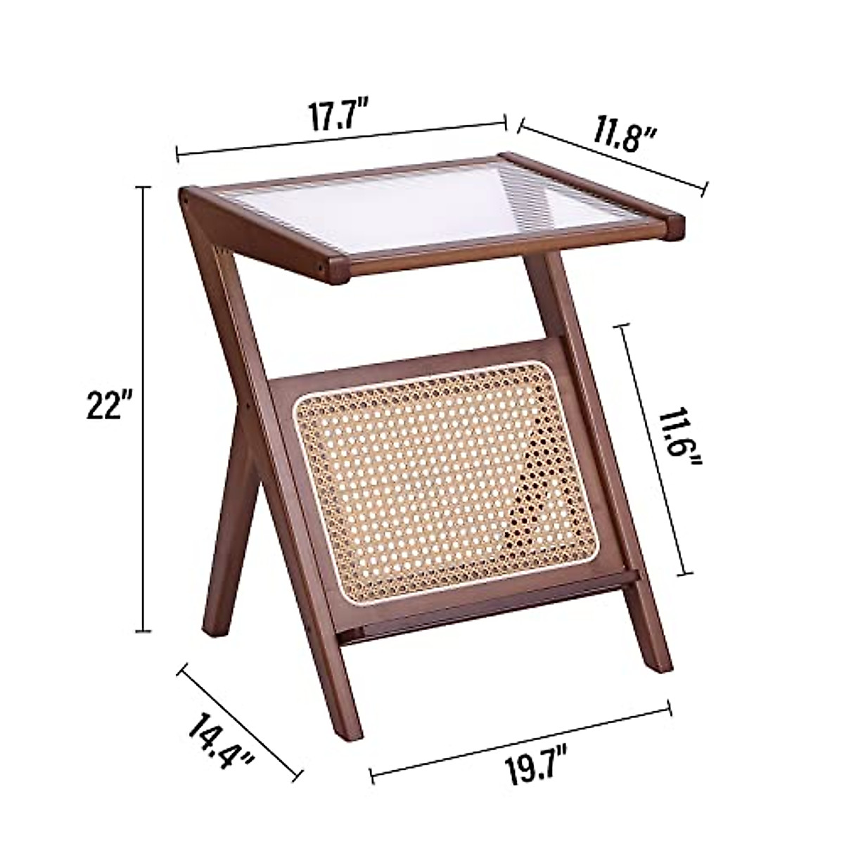 Tiita Rattan Side Table, Mid Century Nightstand, Bamboo Accent Bedside Tables, Glass Coffee Tables, Boho Wooden End Table with Storage for Small Space, Living Room and Bedroom