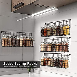 Hanging Spice Racks with Jars, 4-Tier Wall Mounted Metal Spice Racks with 32 Pcs 4oz Glass Spice Jars, Easy To Install Space Saving Organizer Shelf with Seasoning Bottles For Your Kitchen and Pantry