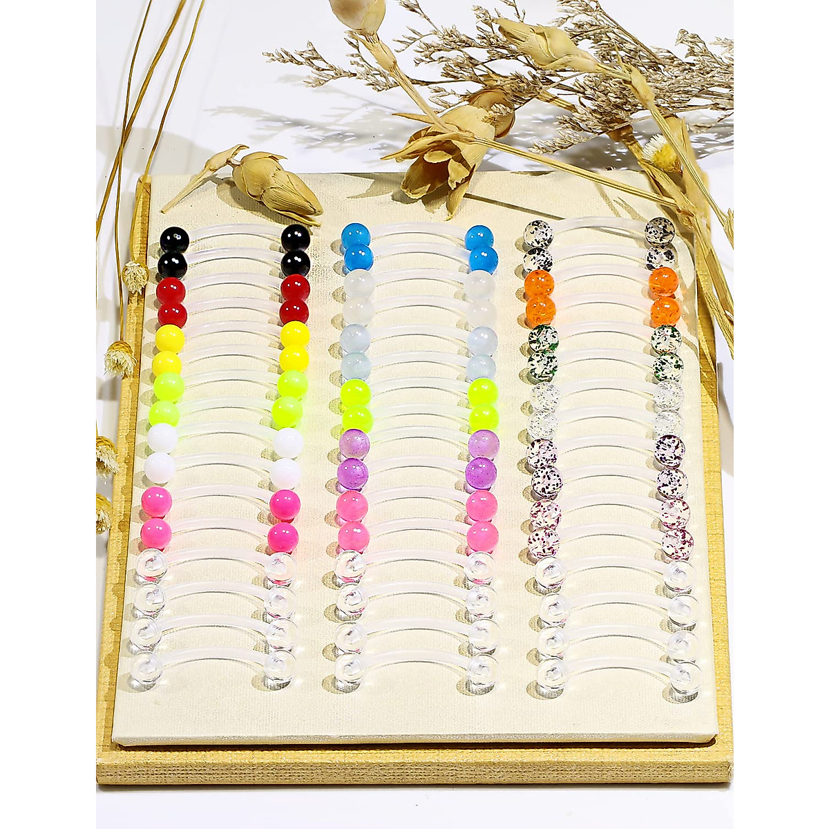 Prjndjw 14G Flexible Plastic Acrylic Piercing Jewelry, 48Pcs Curved Barbell Body Piercing for Women Men, Glow in The Dark Tongue Nipple Rings Retainer, 16mm, Hypoallergenic