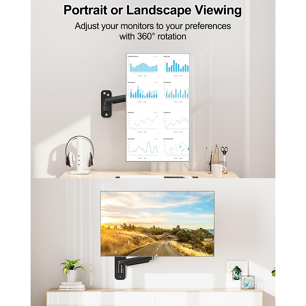 MOUNT PRO Single Monitor Wall Mount for 13 to 32 Inch Computer Screens, Gas Spring Wall Monitor Arm Holds Up to 17.6lbs, Full Motion Adjustable Wall Monitor Mount, VESA Mount 75x75, 100x100